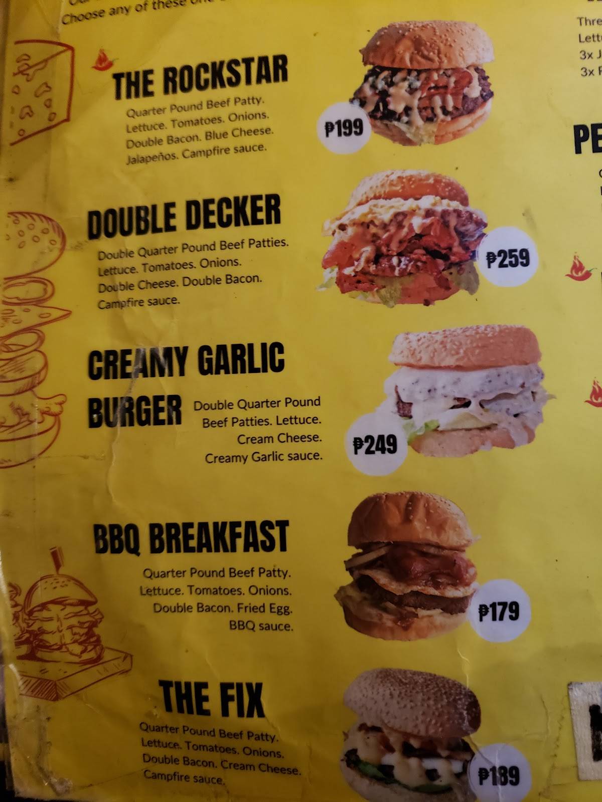Menu at Campfire Burgers & More - Sct Limbaga restaurant, Quezon City