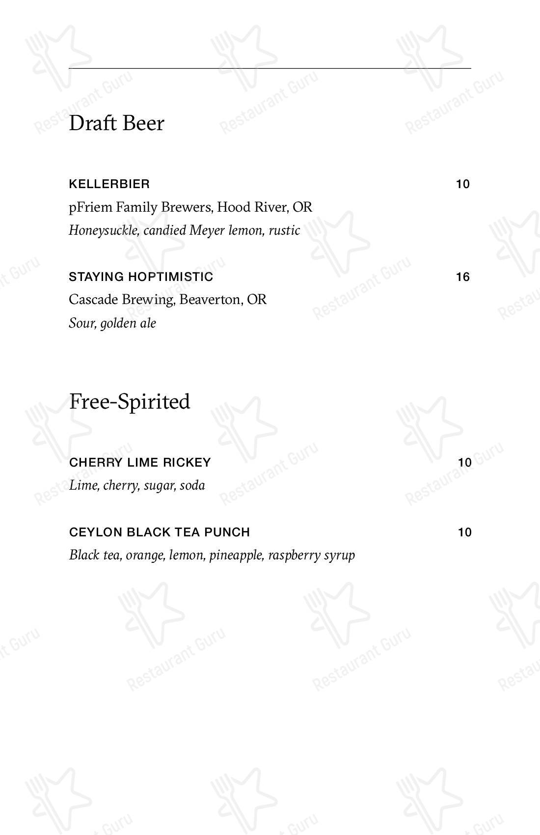 Menu at Canlis restaurant, Seattle