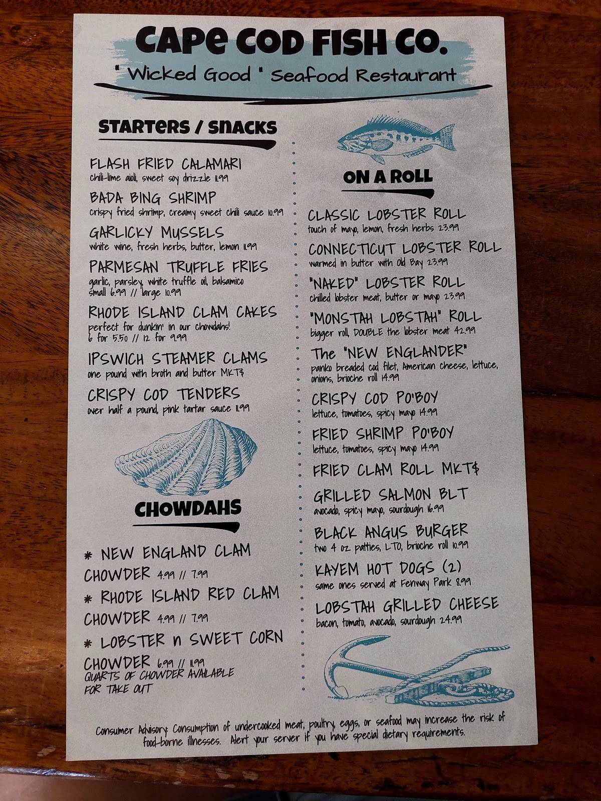 Menu at Cape Cod Fish Co restaurant, Fort Myers