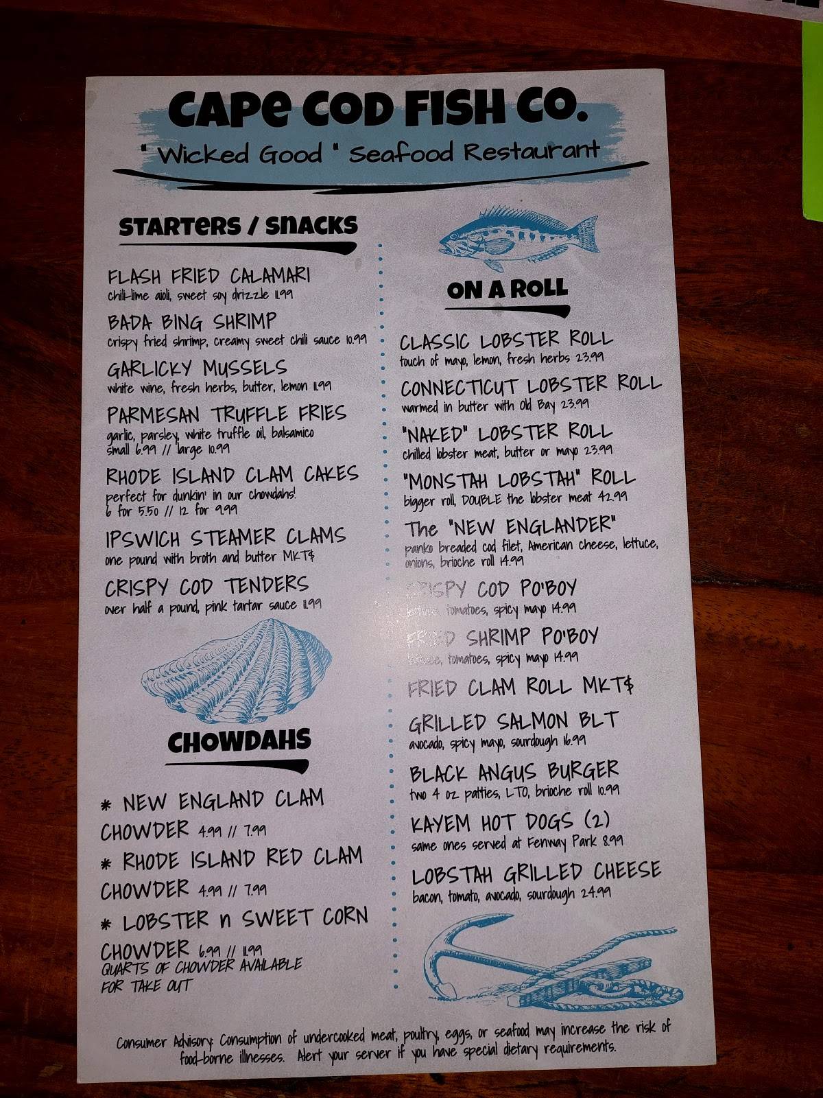 Menu at Cape Cod Fish Co restaurant, Fort Myers