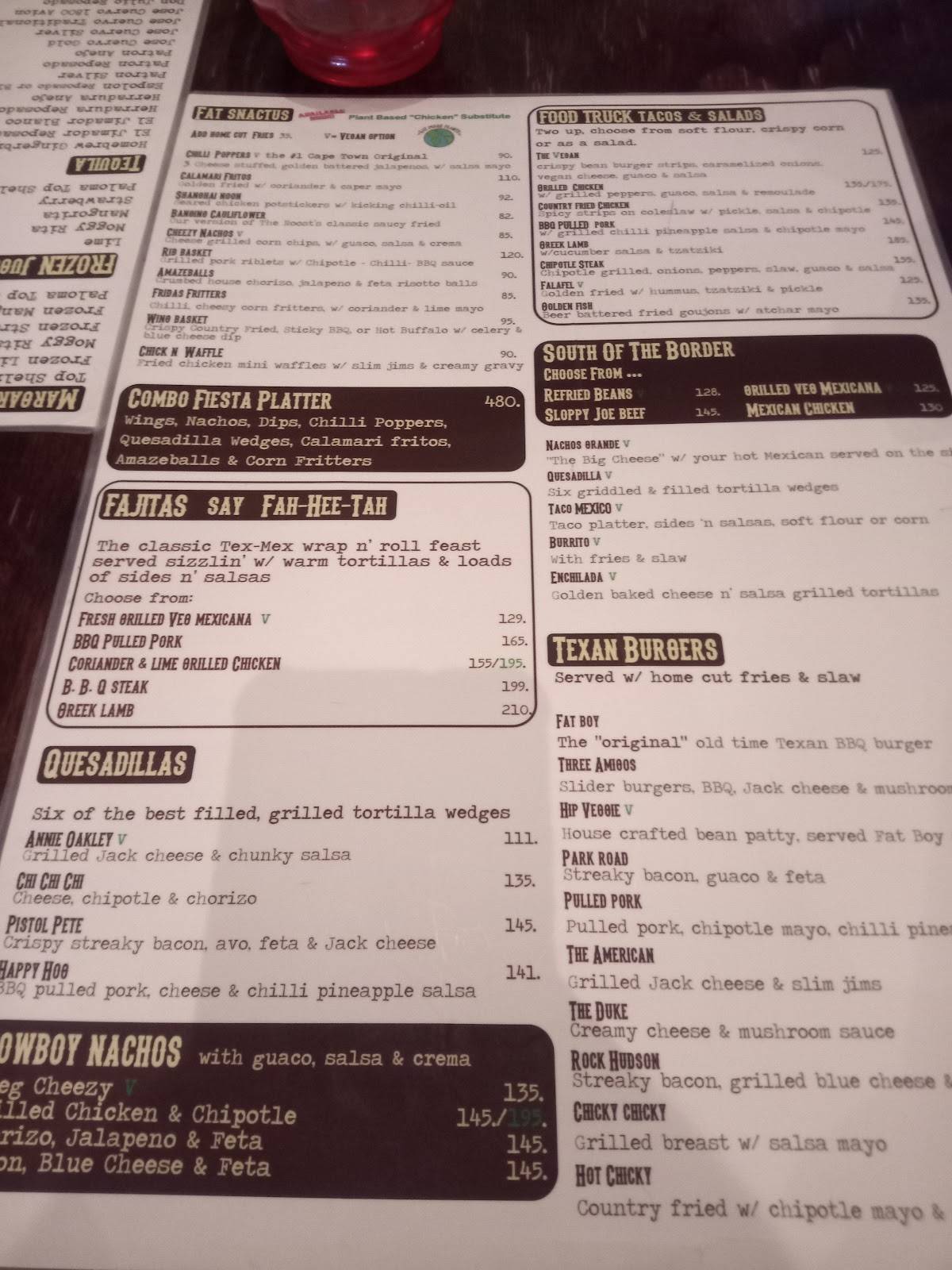 Menu at The Fat Cactus Gardens restaurant, Cape Town, 5 Park Rd