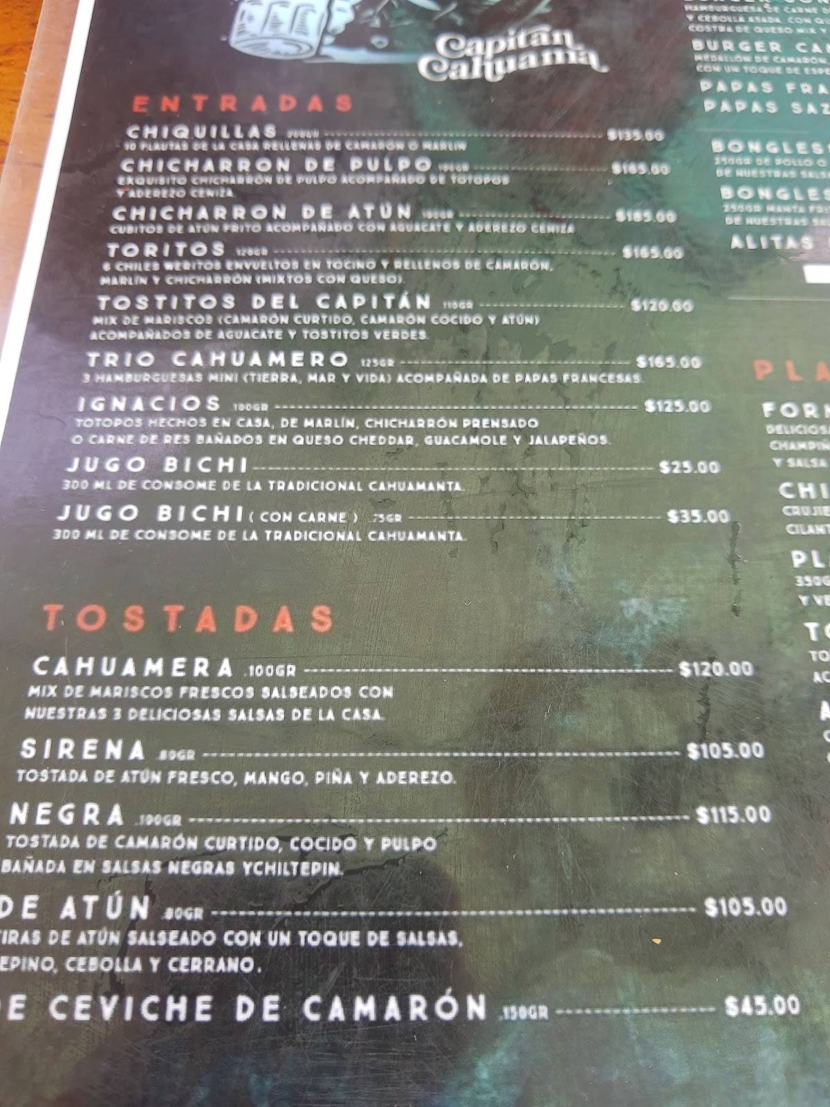 Carta del restaurante Capitan Cahuama Ensenada, Ensenada