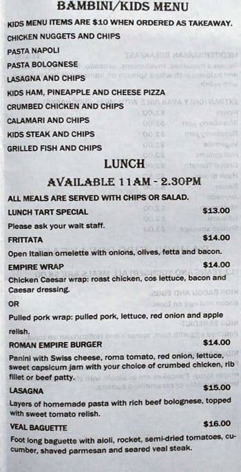Menu at The Roman Empire Restaurant, Carindale