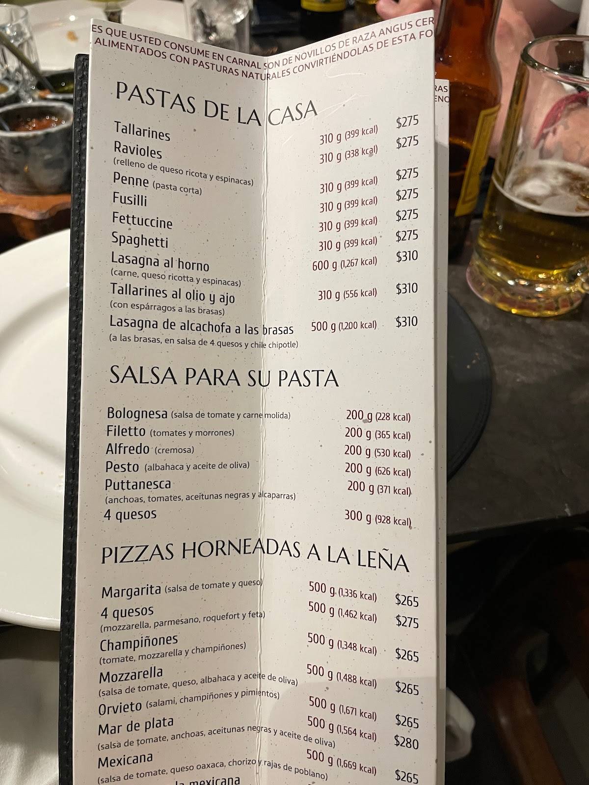 Carta del restaurante Carnal - Insurgentes, Ciudad del México
