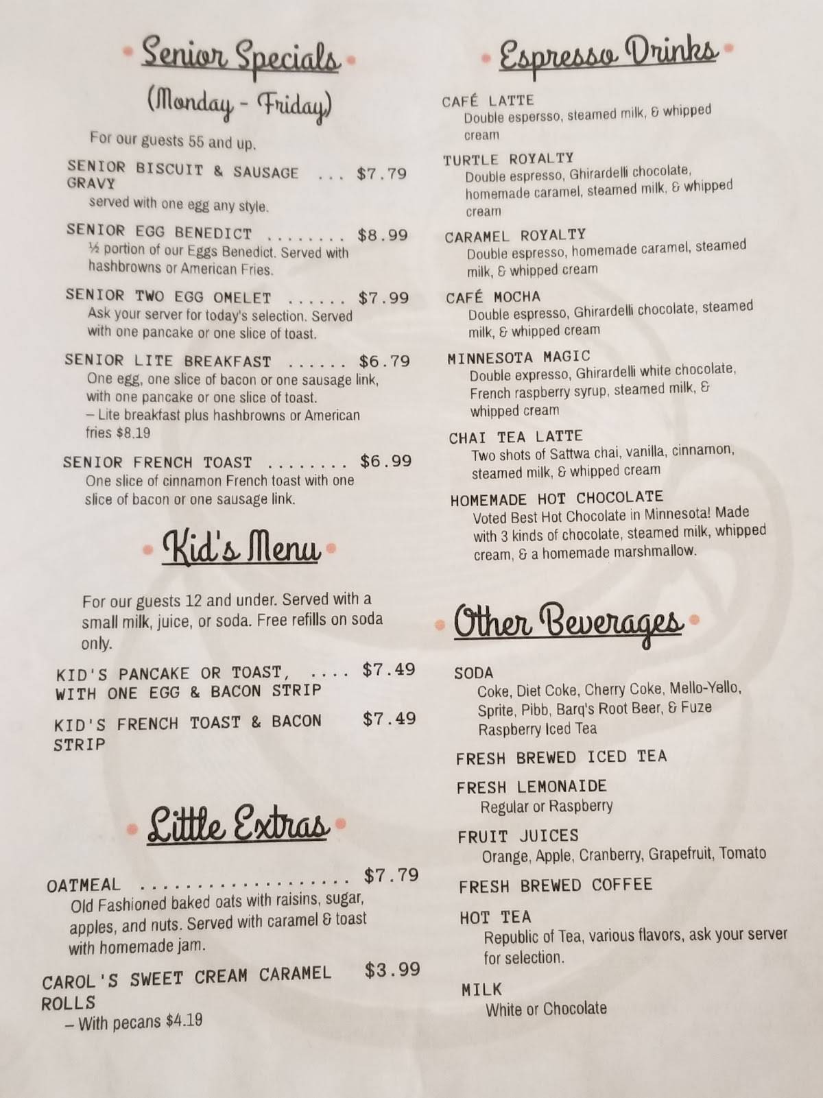 Menu at Carol's restaurant, Blaine, Aberdeen St NE