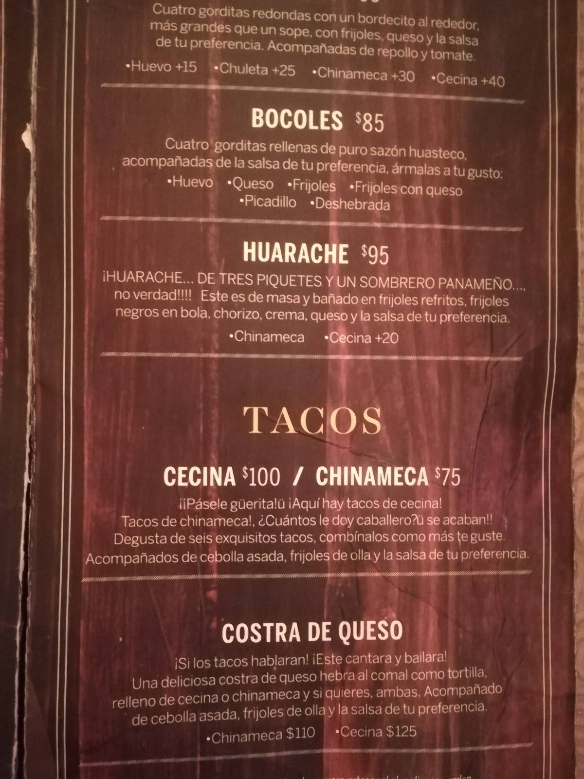 Carta del restaurante Casa Huasteca, San Nicolás del los Garza