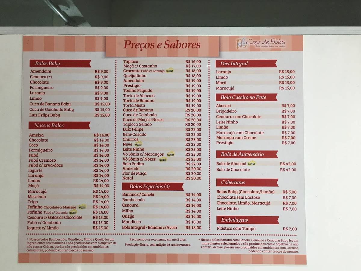 Menu em Casa de bolos centro BH café, Belo Horizonte, Rua dos Guaranis