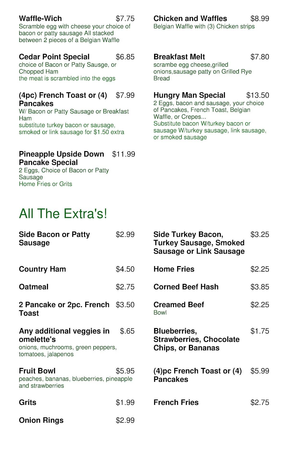 Menu at Cedar Point Restaurant, Spring Lake