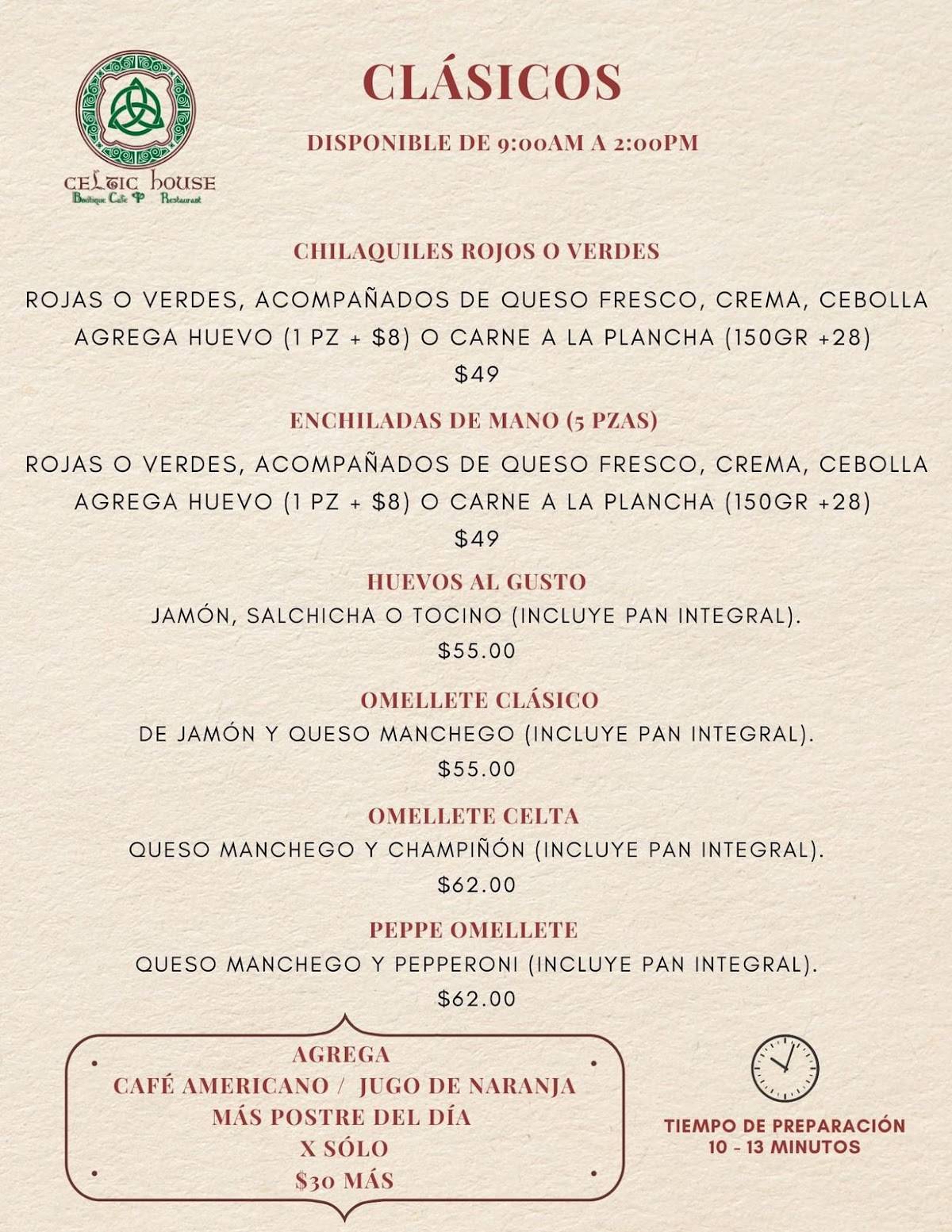 Menu at Celtic House restaurant, Xalapa