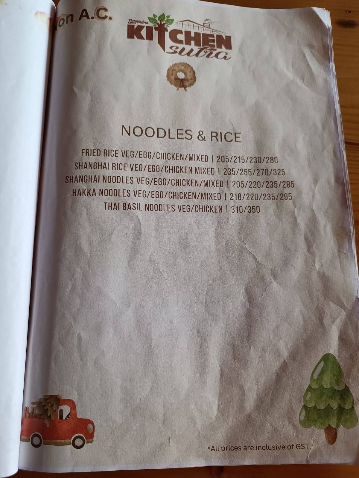 Menu at Kitchen Sutra, Chandannagar