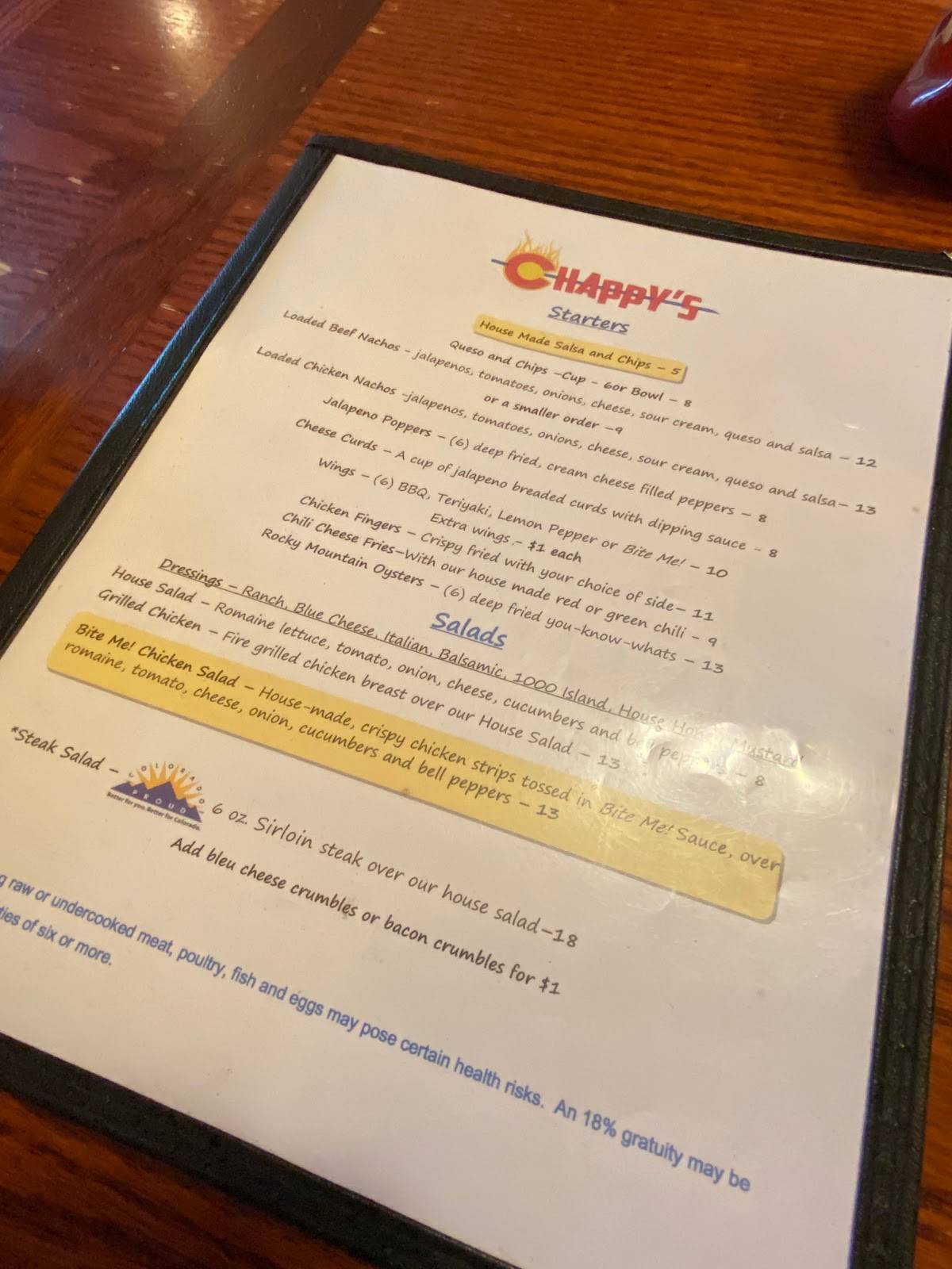 Menu at Chappys Woodfired Grill pub & bar, Westcliffe