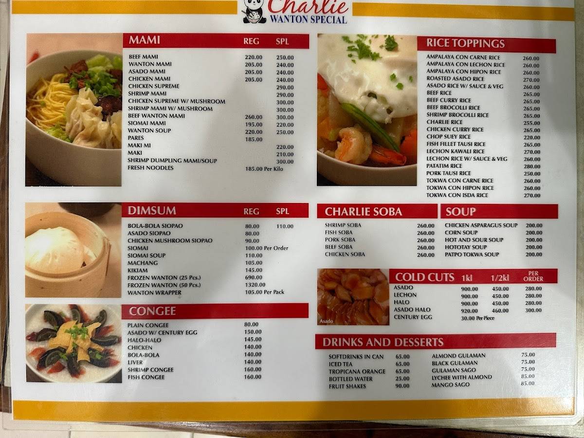 Menu at Charlie Wanton Special restaurant, Mandaluyong