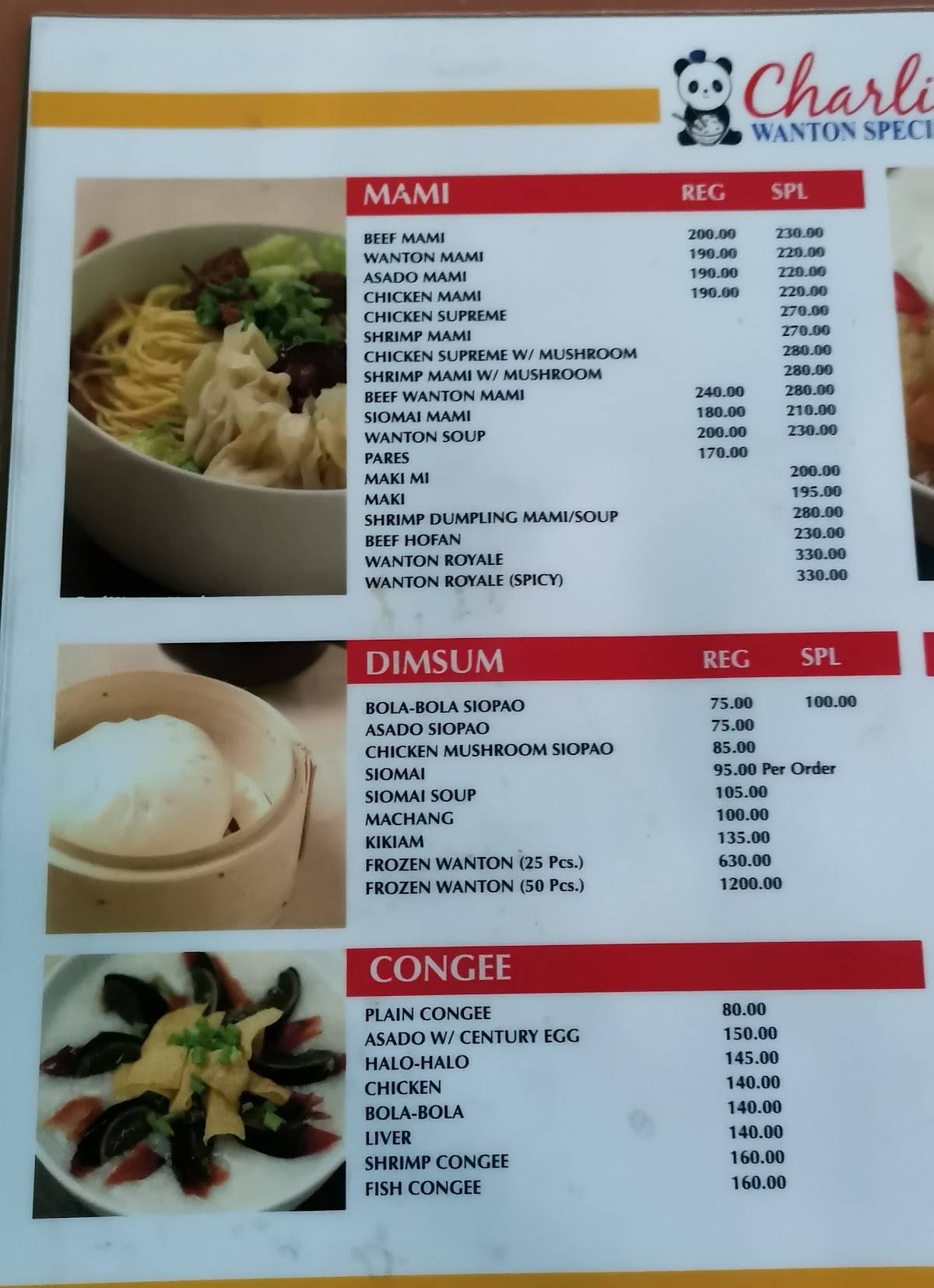 Menu at Charlie Wanton Special restaurant, Mandaluyong