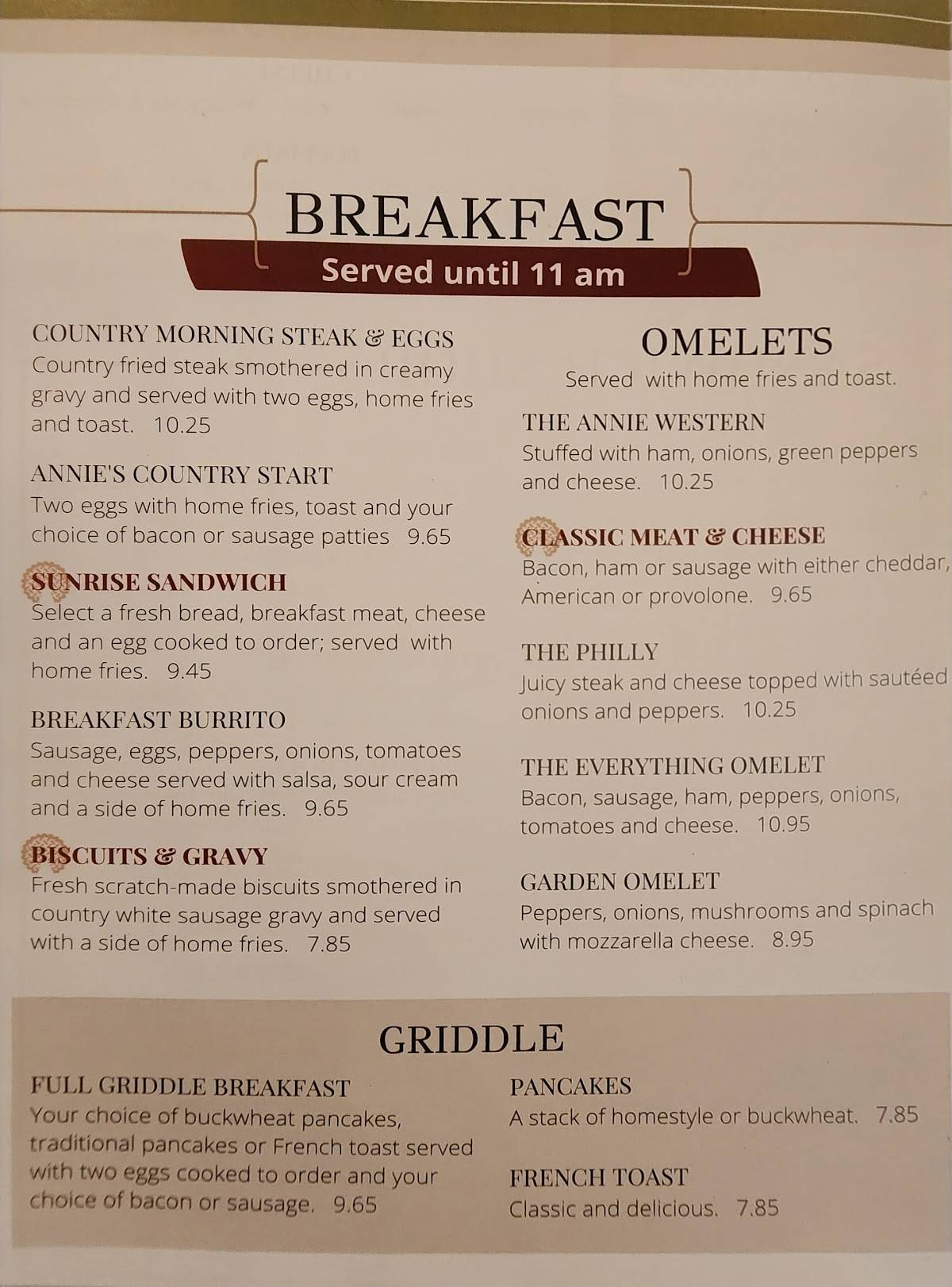 Menu at Apple Annie's restaurant, Cheat Lake, Mid Atlantic Dr