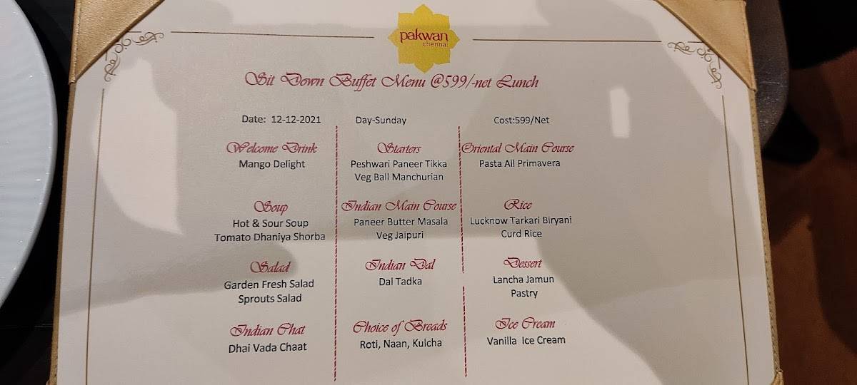 Menu at Pakwan Chennai, Chennai, 1st Floor