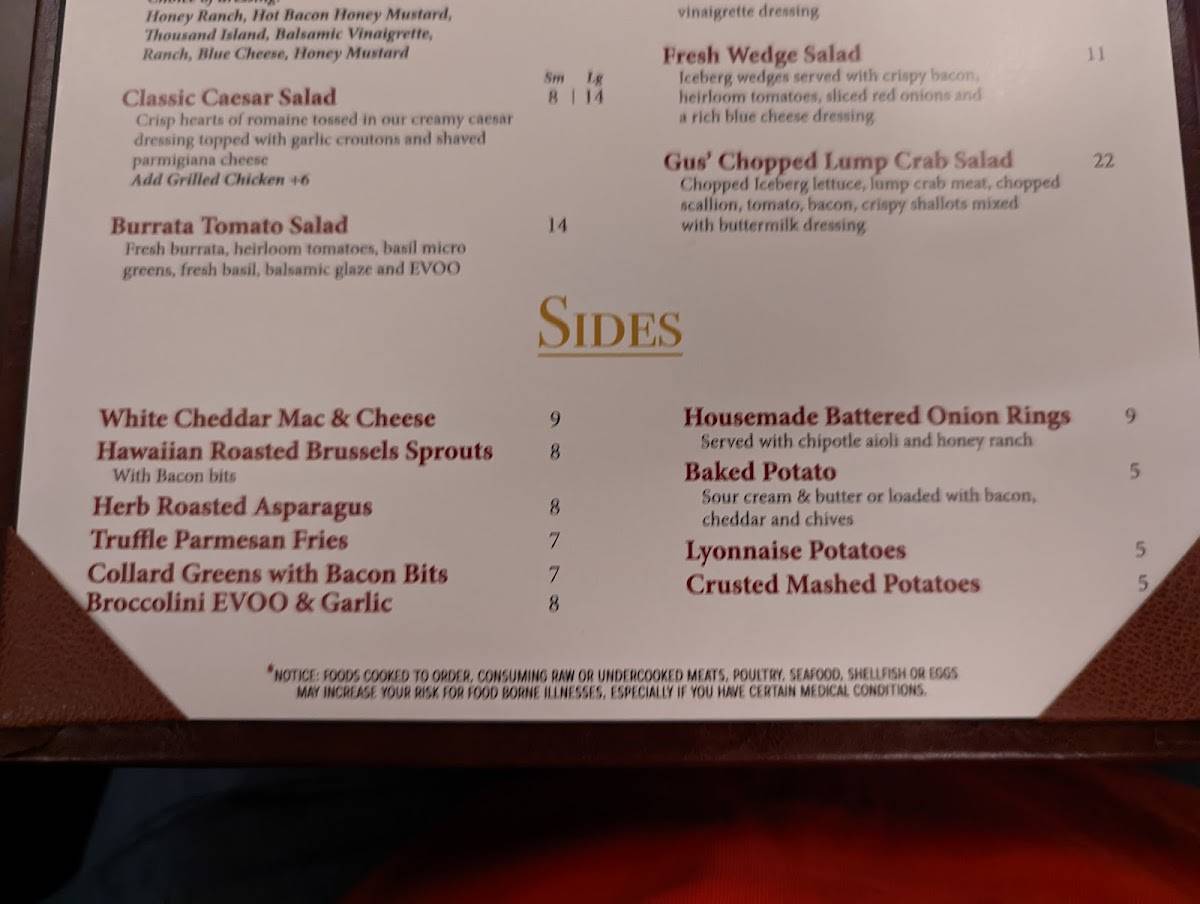 Menu at Cherokee Chophouse steakhouse, Marietta