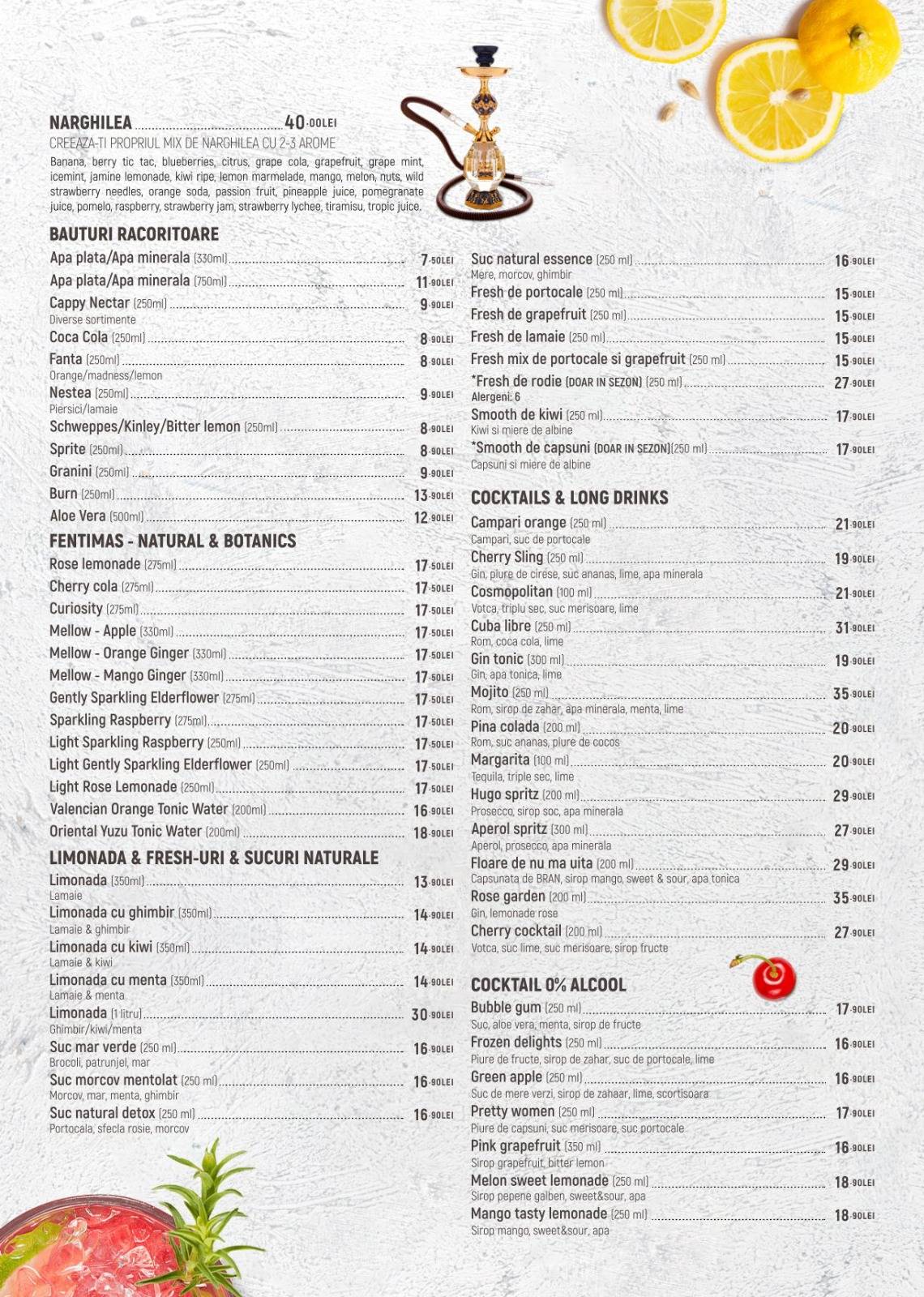 Menu at Cherry By Casa Lux, Botoșani