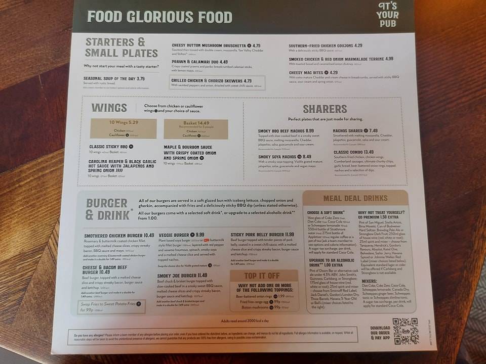 Menu at The Woodside pub & bar, Chesterfield