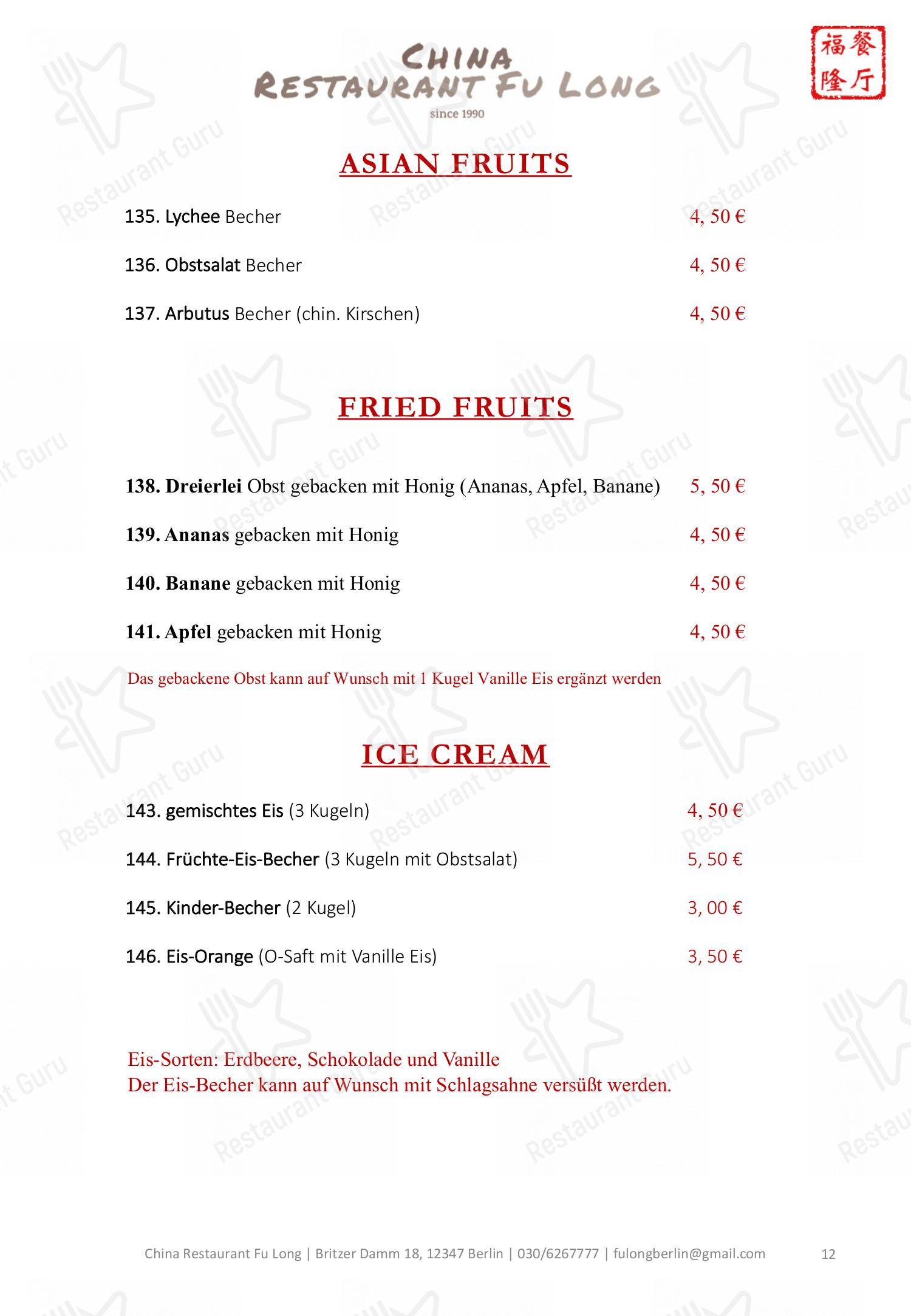 Speisekarte von China-Restaurant Fu Long, Berlin
