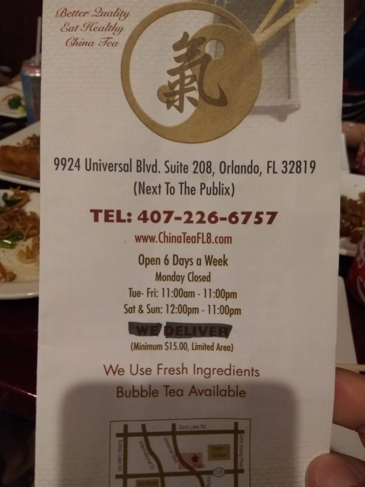 Menu at China tea restaurant, Orlando
