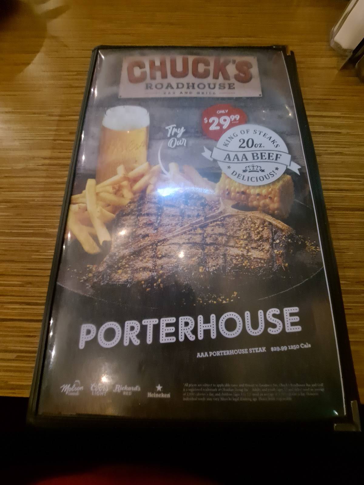 Menu at Chuck's Roadhouse Bar & Grill, Brantford