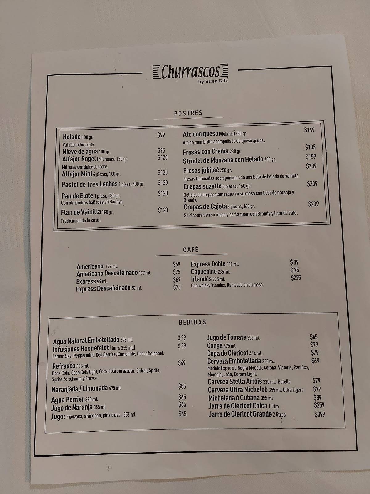Carta de parrilla Churrascos, Ciudad de México, Asia 10
