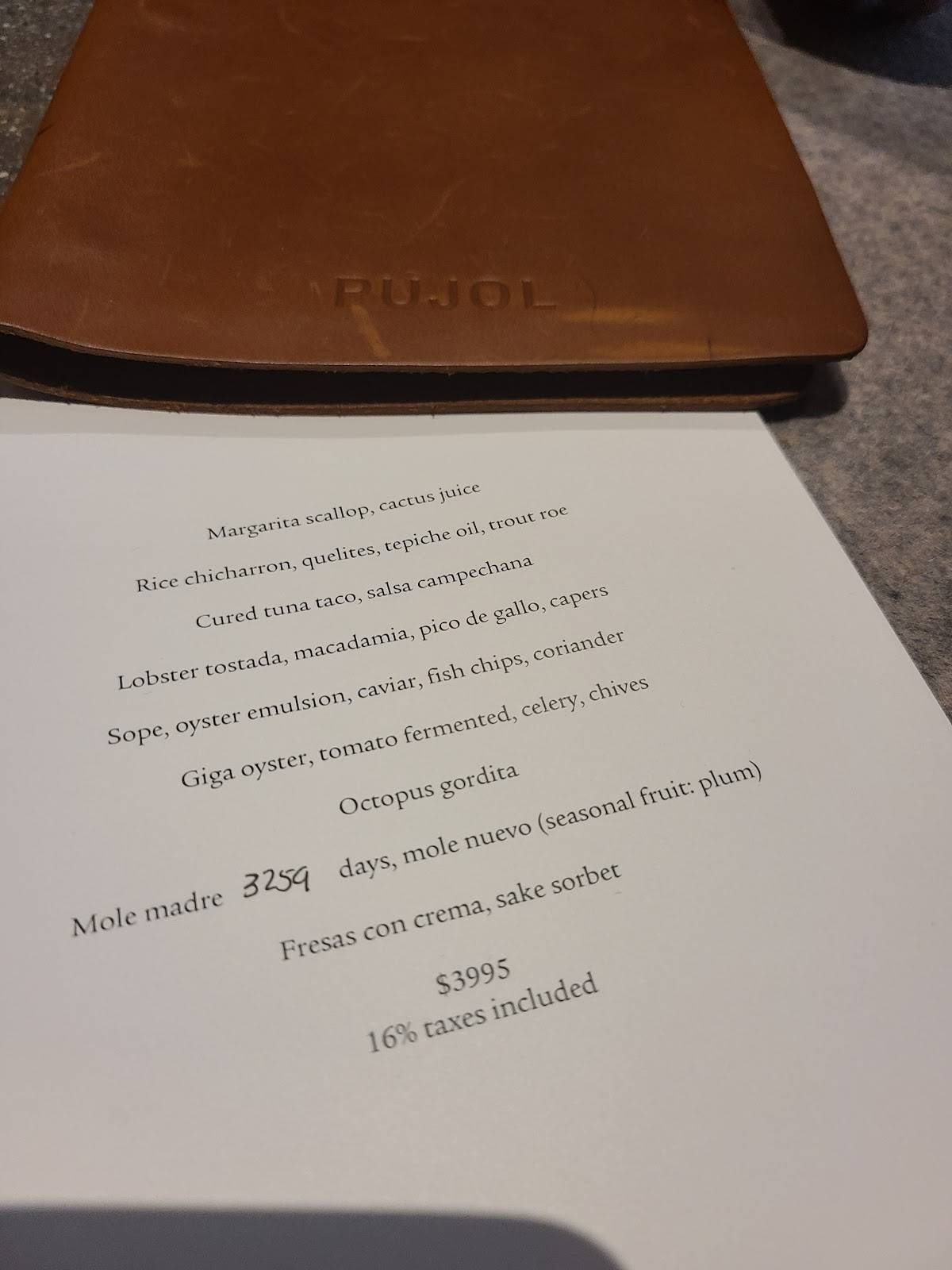 Carta del restaurante Pujol - Tasting Menu, Ciudad López Mateos ...