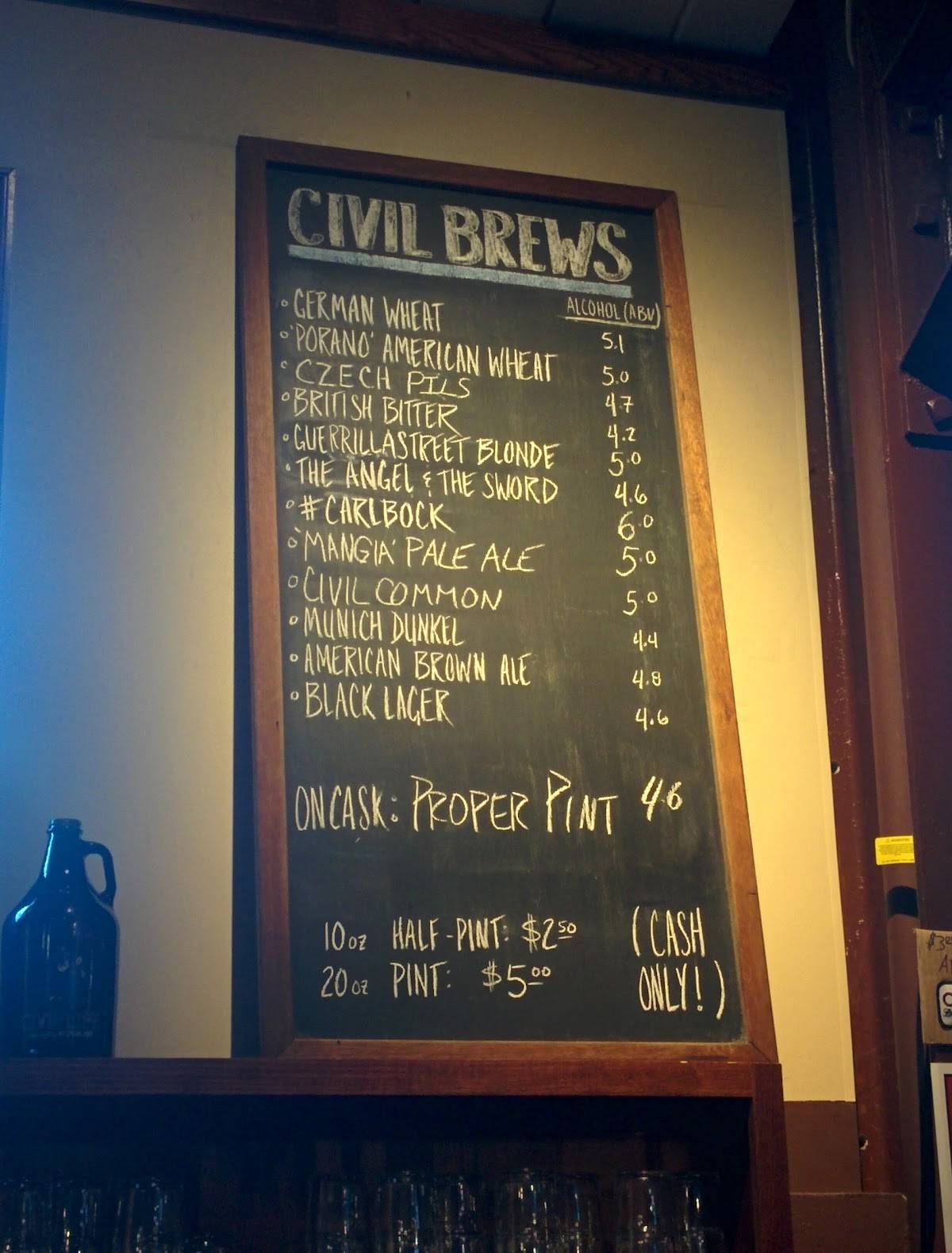 Menu at Civil Life Brewing Co. pub & bar, St. Louis