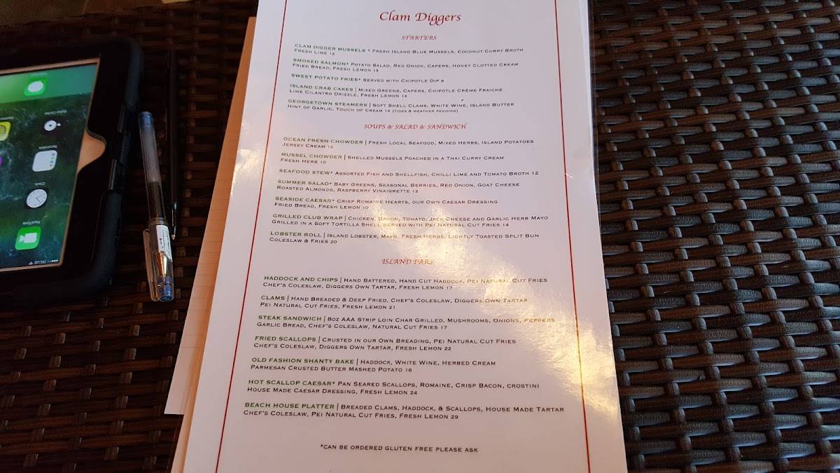 Menu at Clam Diggers Beach House & Restaurant, Cardigan