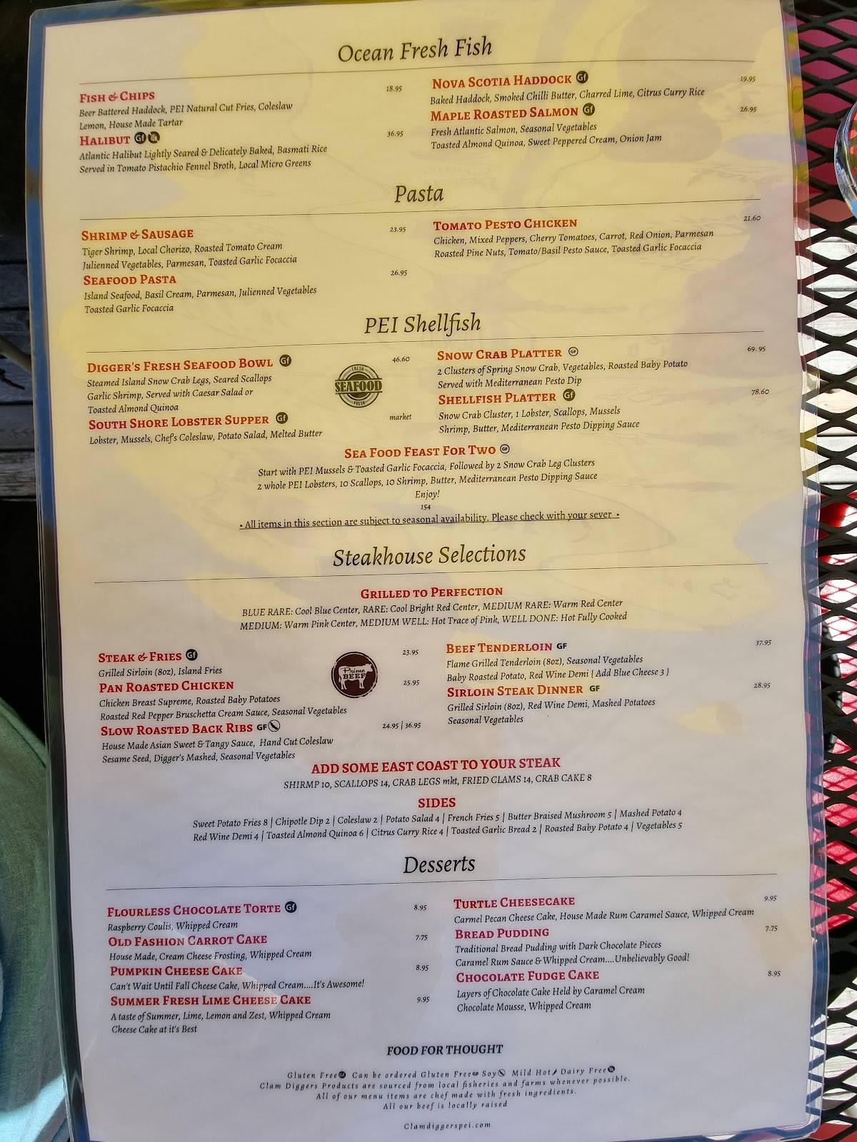 Menu at Clam Diggers Beach House & Restaurant, Cardigan