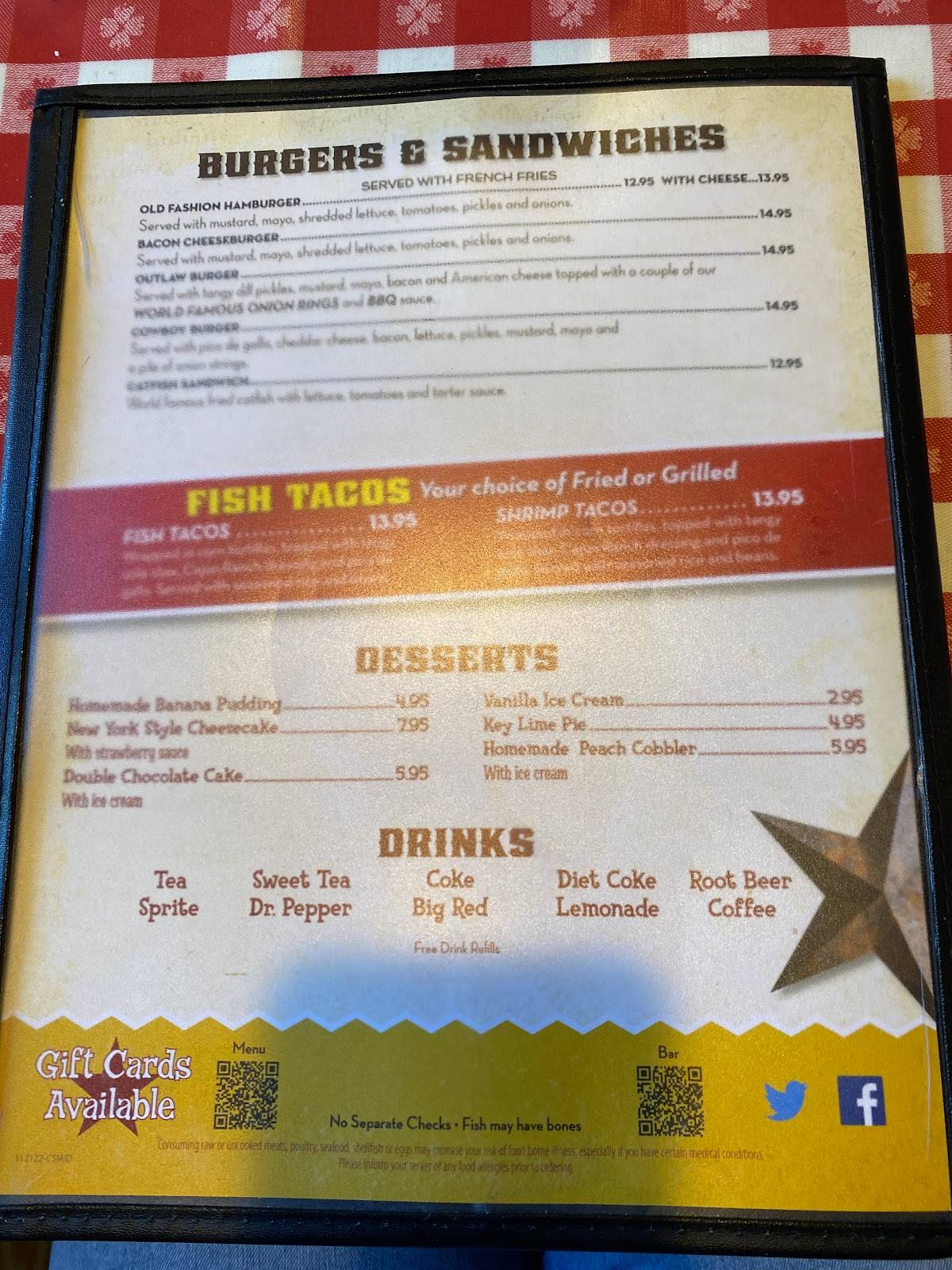 Menu at Clear Springs Restaurant, Midland