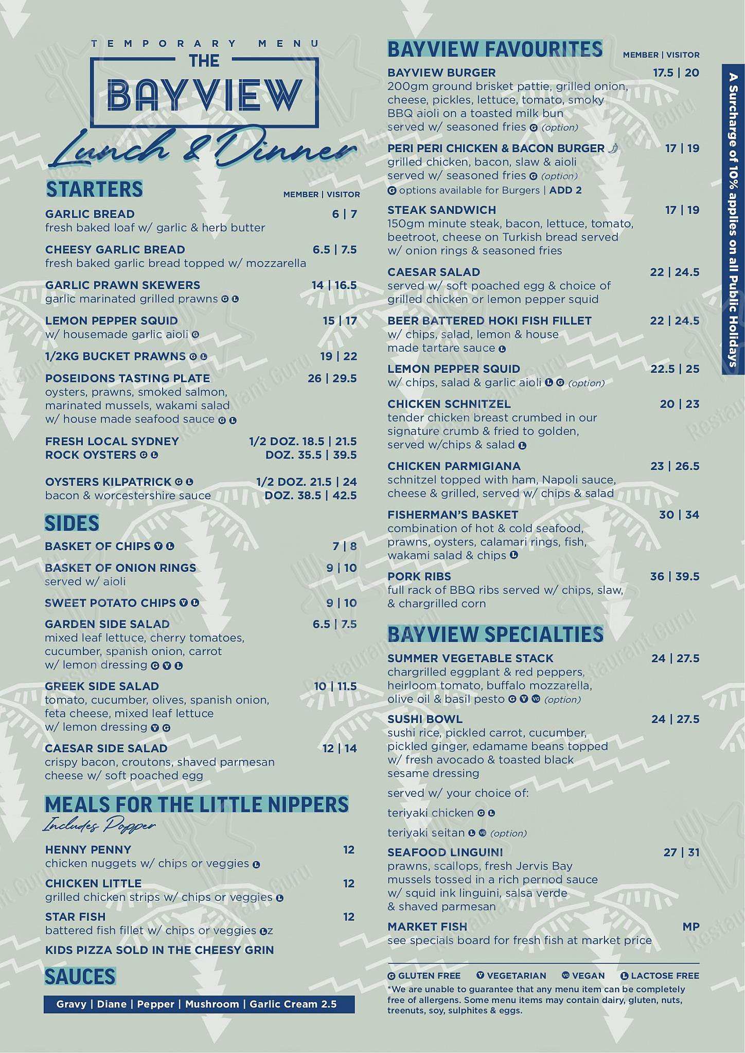 Menu at Club Jervis Bay, Huskisson