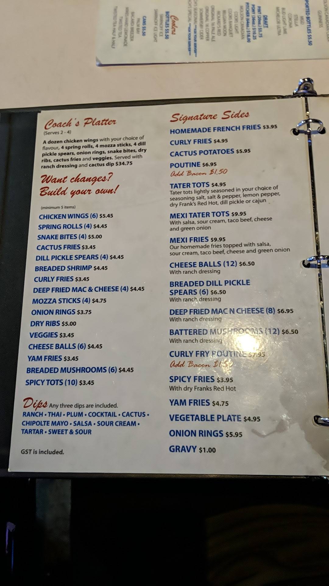 Menu at Coach's Corner Sports Bar &Grill, Morinville