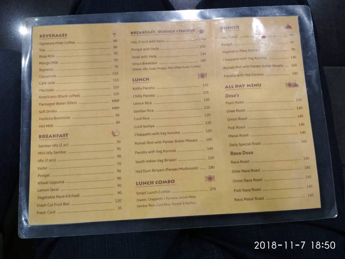 Menu at Annapoorna, Coimbatore, 22JQ+6MQ