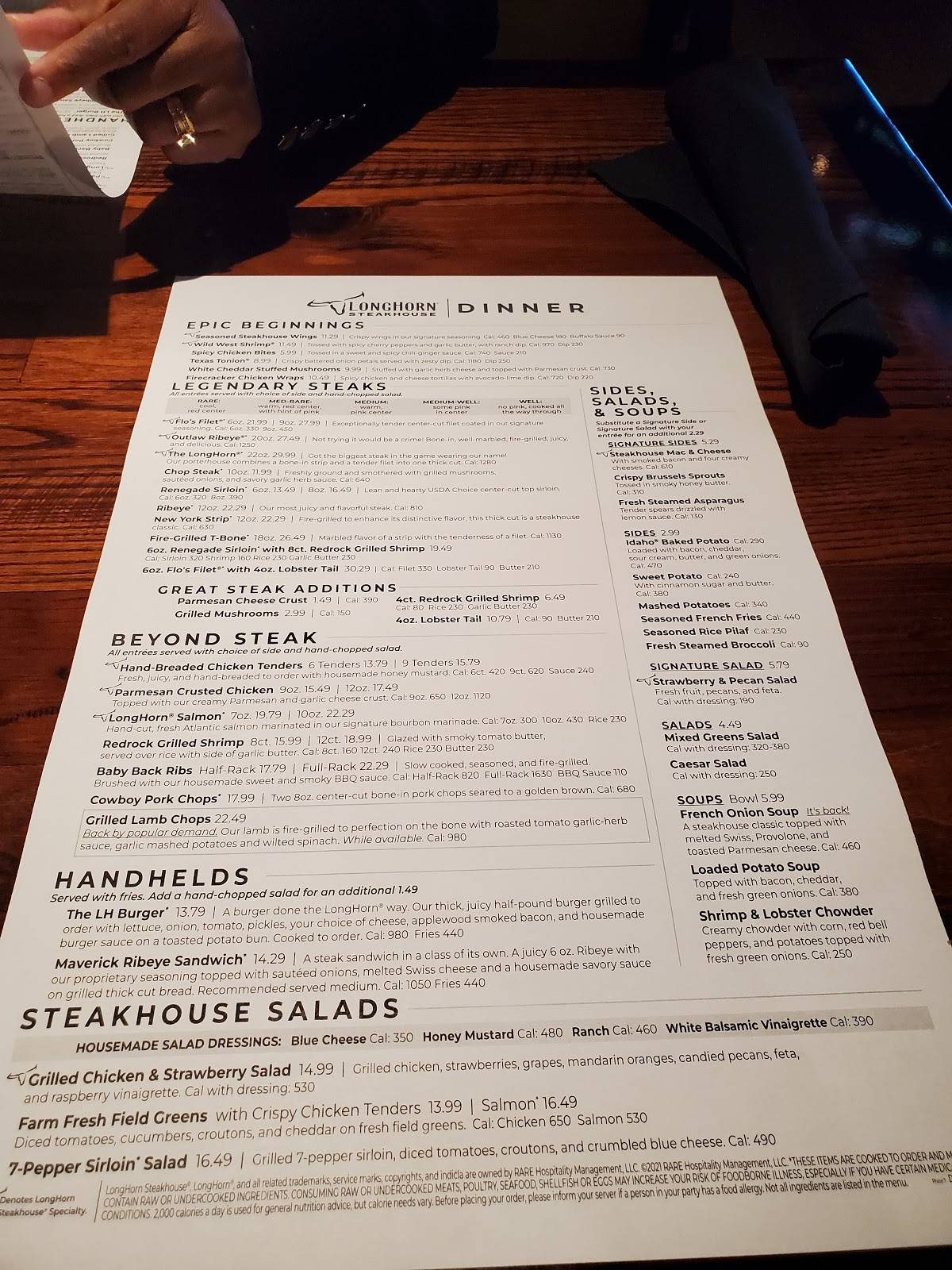 Menu at LongHorn Steakhouse, Columbus, N Hamilton Rd