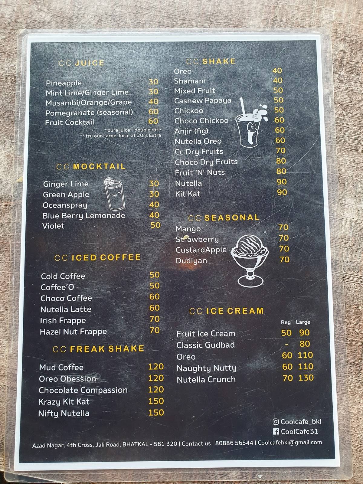 Menu at Cool Cafe, Bhatkal, Azad Nagar 4th Cross
