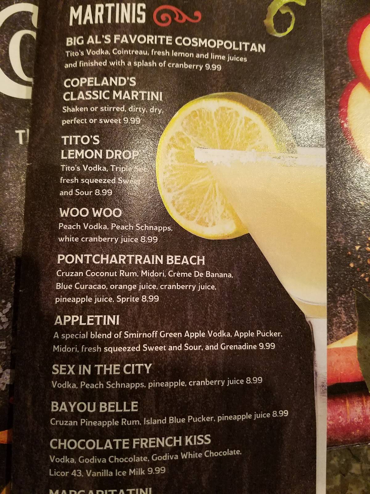 Menu at Copeland's of New Orleans steakhouse, Slidell, Gause Blvd