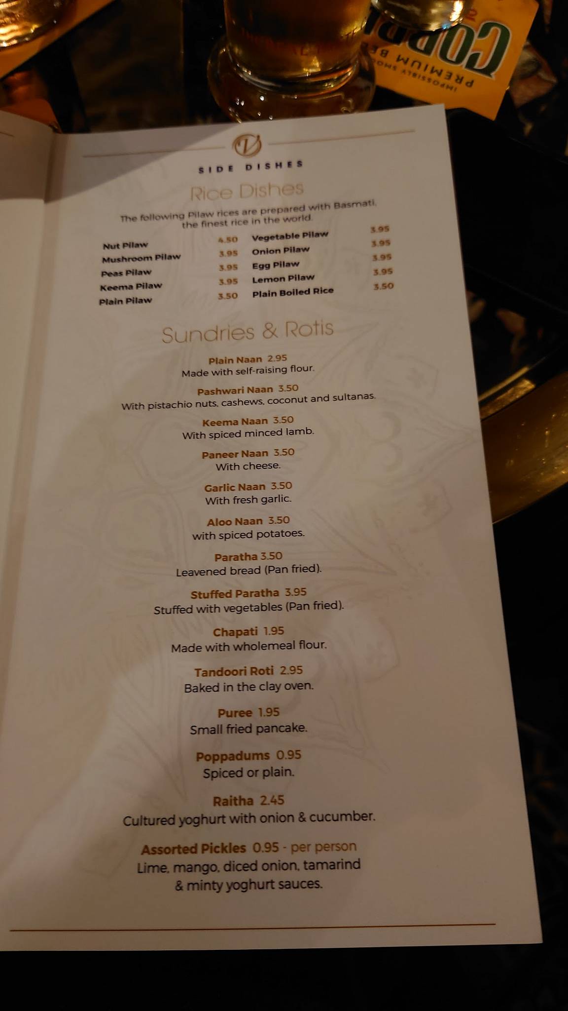 Menu at The Valley restaurant, Corbridge, The Valley