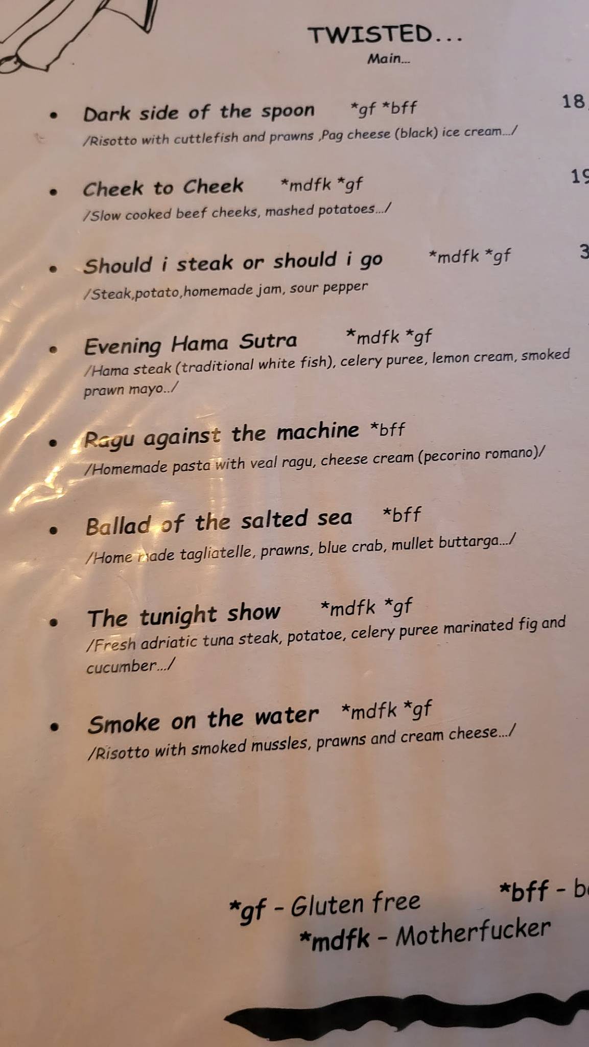 Menu at Corto Maltese Freestyle food restaurant, Split, Obrov ul. 7