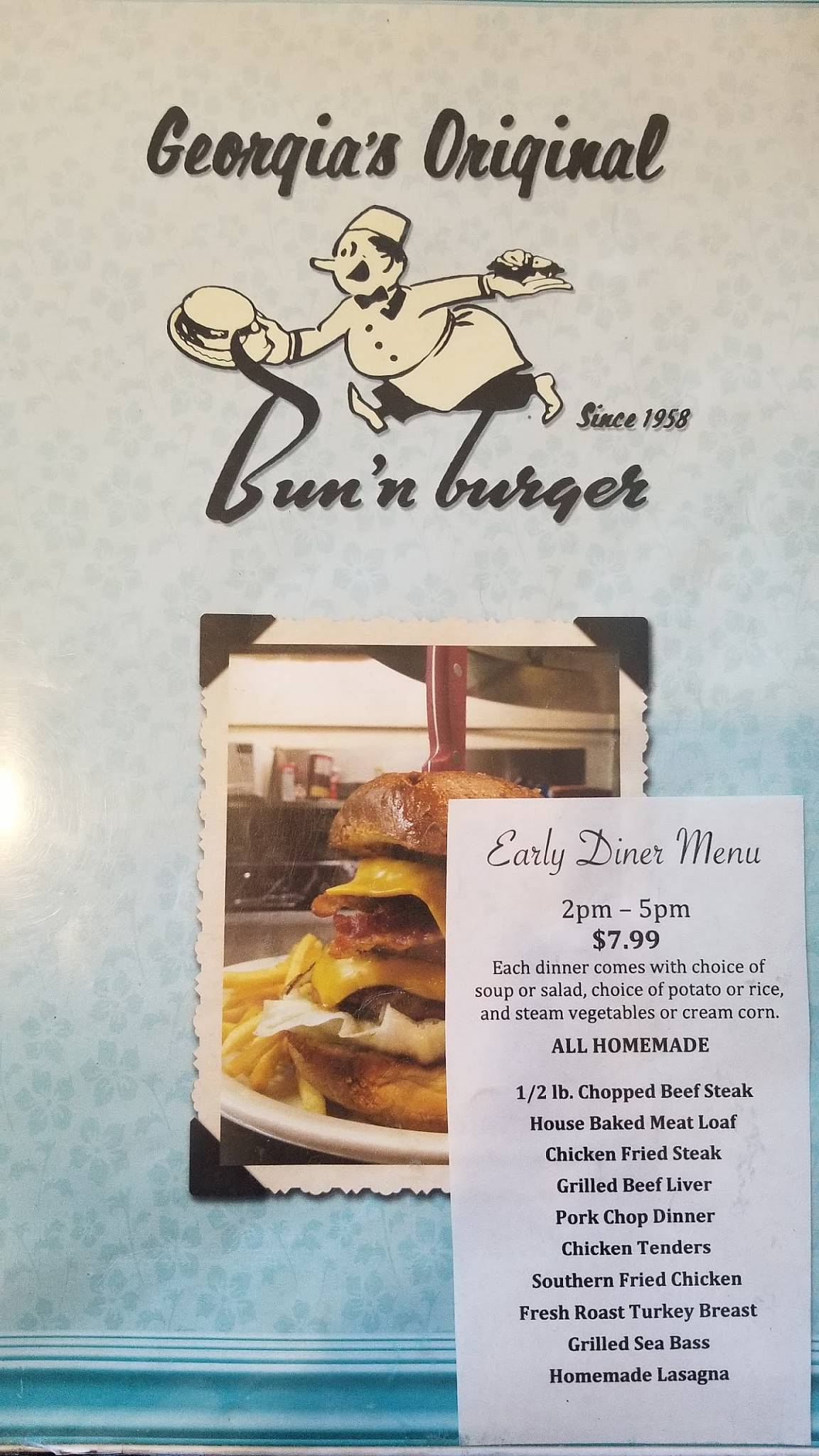Menu at Georgia's Original Bun & Burger cafe, Covina