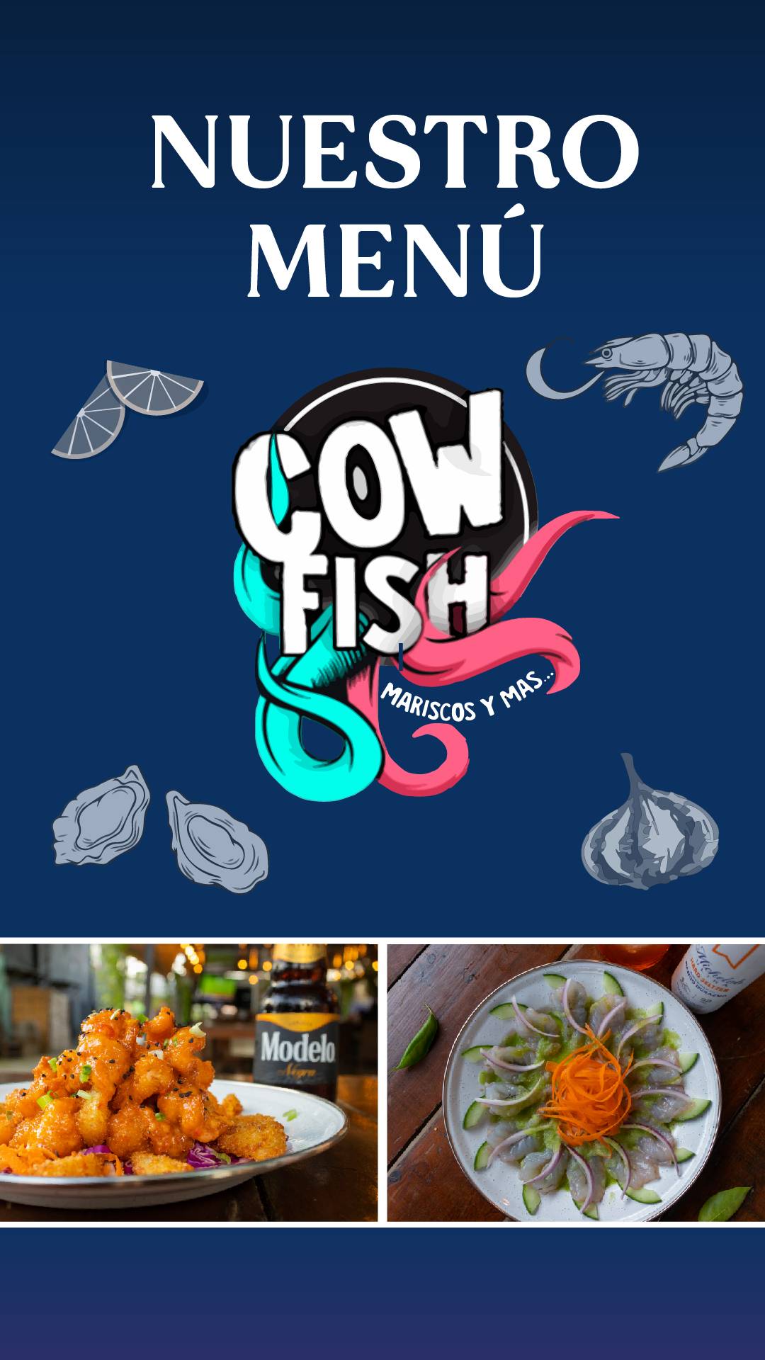Menu at CowFish Tacos restaurant, Culiacán