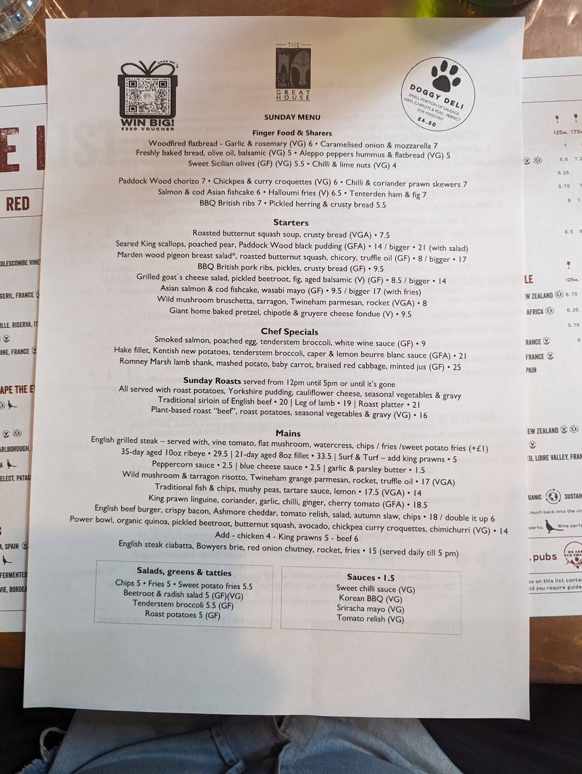 Menu at The Great House pub & bar, Cranbrook