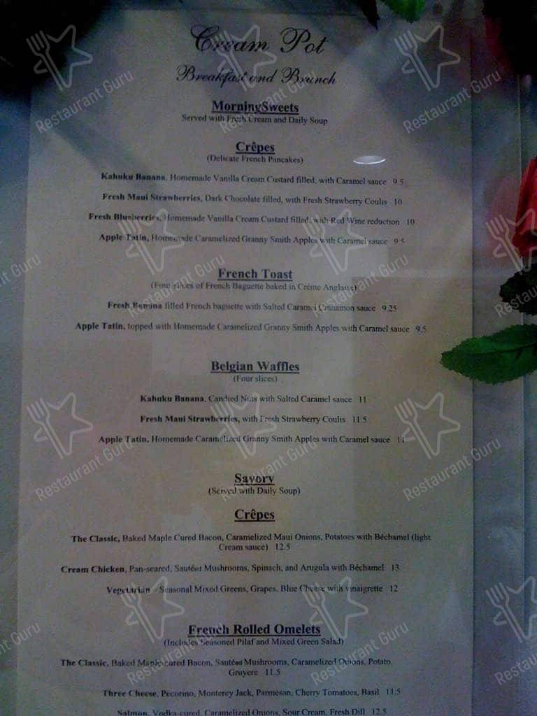 Menu at Cream Pot restaurant, Honolulu