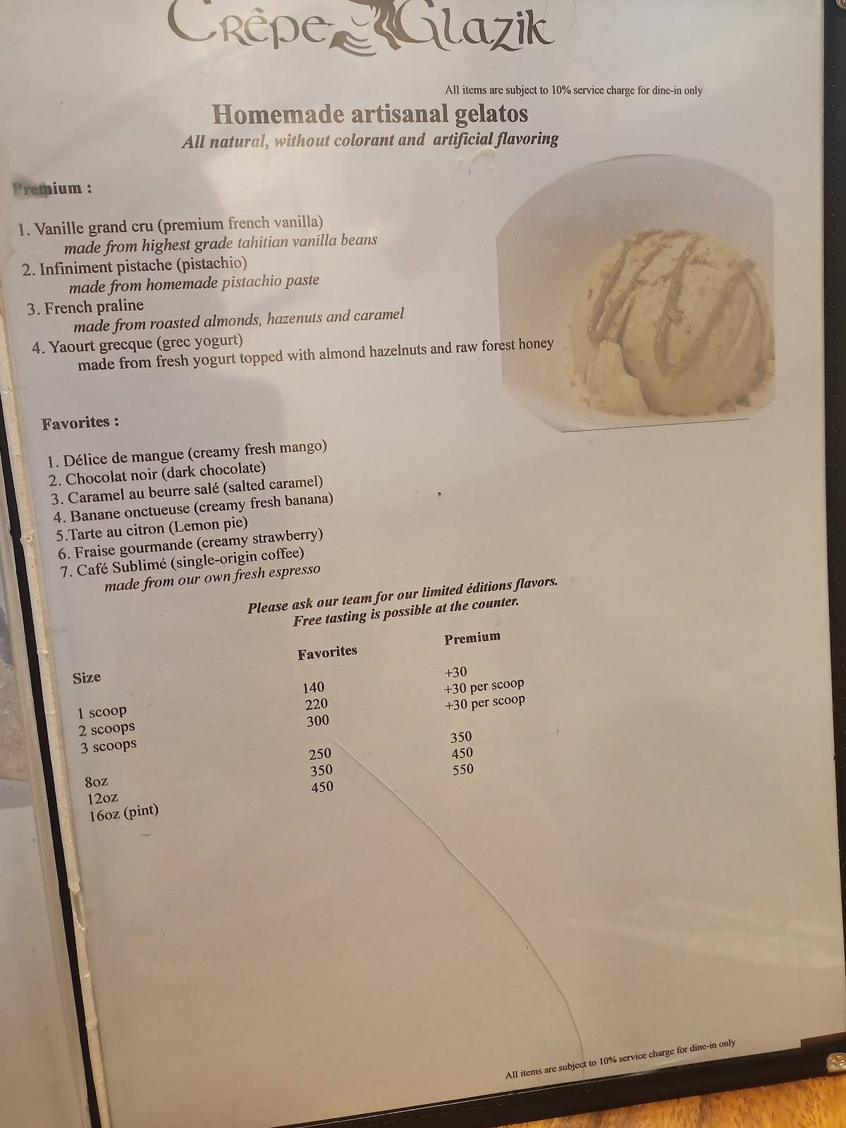 Menu at Crêpe Glazik restaurant, Makati