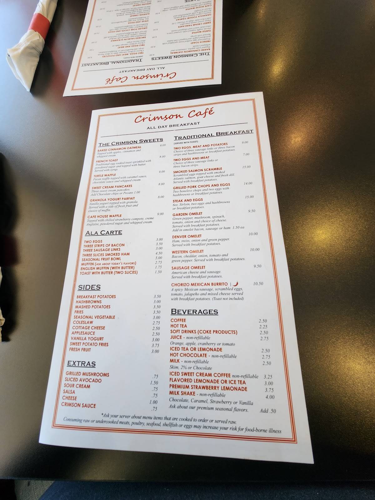 Menu at Crimson Cafe, Saint Joseph