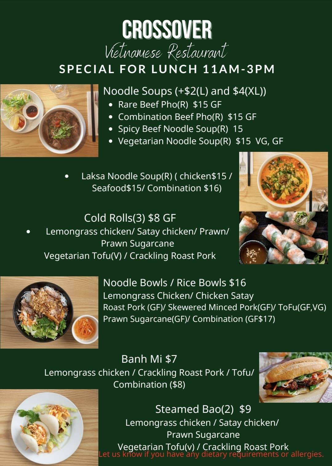 Menu at Crossover Vietnamese Restaurant, Torrensville