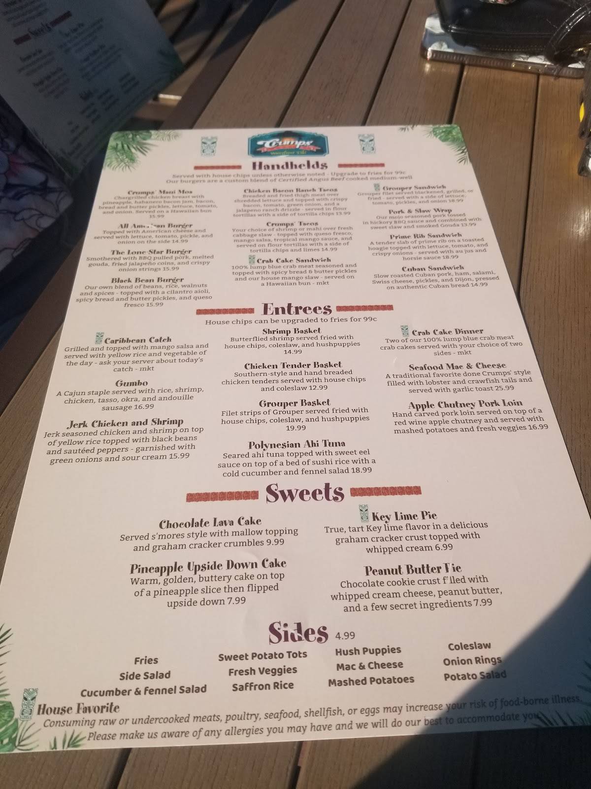 Menu at Crump's Landing pub & bar, Homosassa, W Halls River Rd