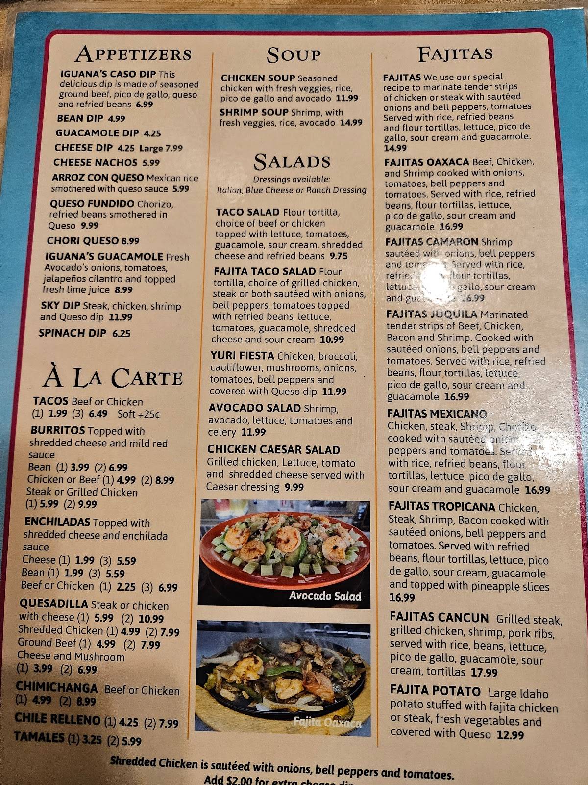 Menu at Iguanas Mexican Grill restaurant, Crystal City
