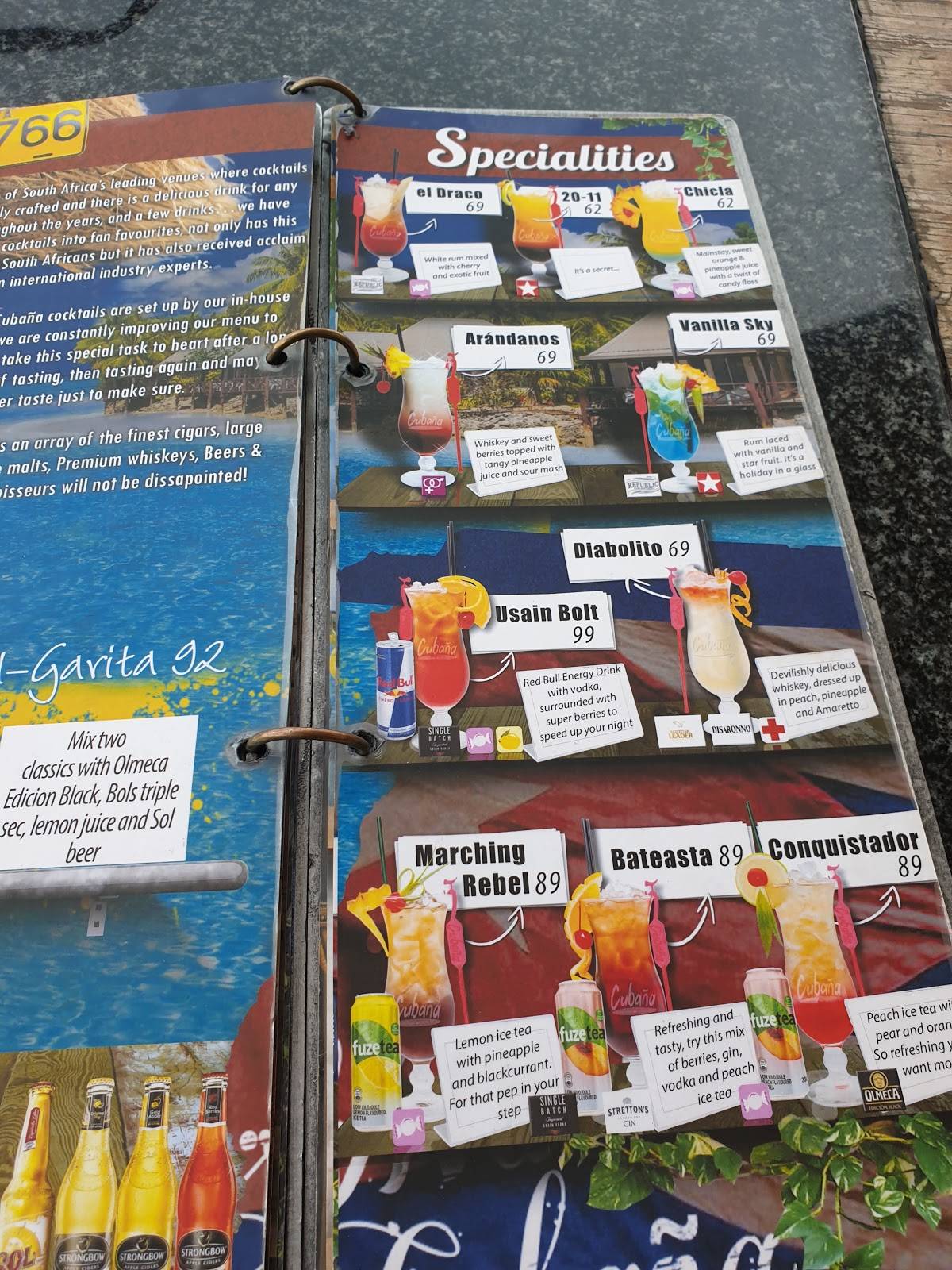 Menu at Cubaña Gqeberha restaurant, Port Elizabeth, 49 Beach Rd