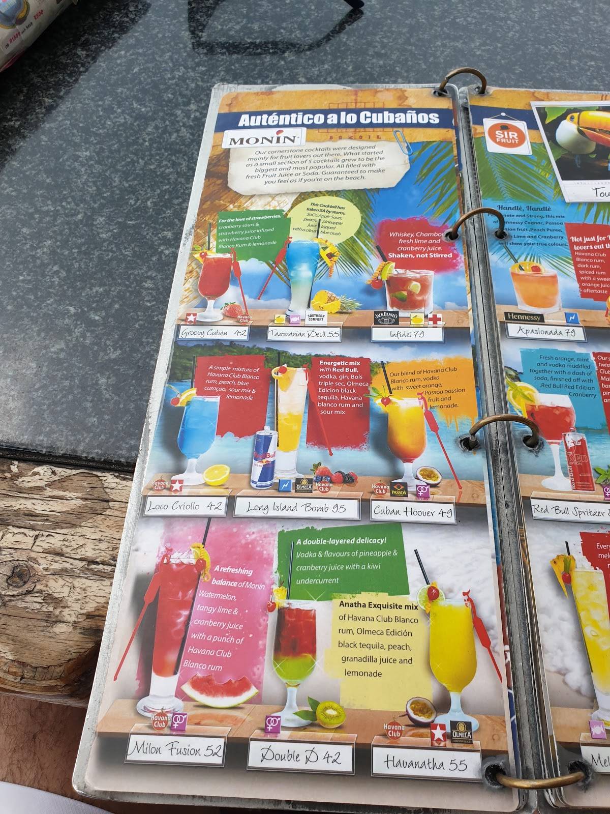 Menu at Cubaña Gqeberha restaurant, Port Elizabeth, 49 Beach Rd